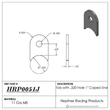 Tab, MS, 0.120" Thick x 0.258" Hole x 1.25 Dia Coped End - Hepfner ...