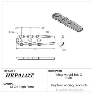 Wing Mount Tab, 3 Hole, 4130, 0.090" Thick, High Form - Hepfner Racing ...