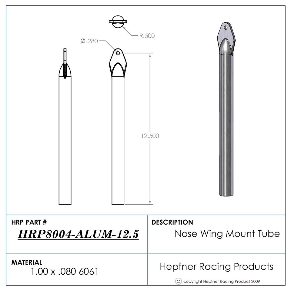 Nose Wing Mount Tubes, 12 1/2" Aluminum - Hepfner Racing Products