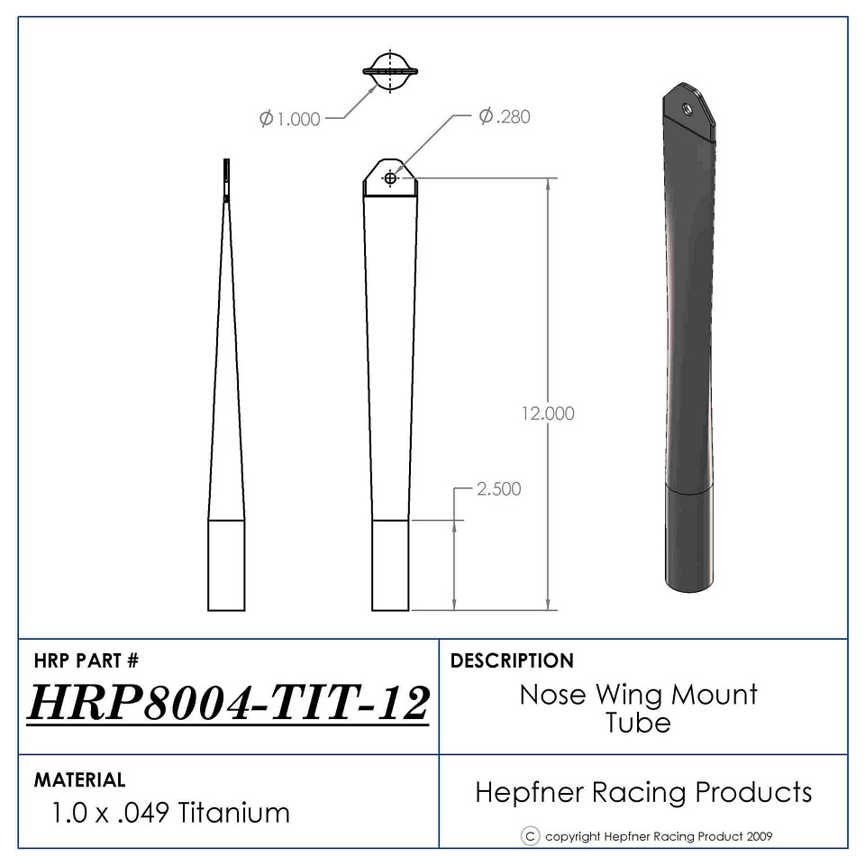 Nose Wing Mount Tubes, 12" Titanium - Hepfner Racing Products