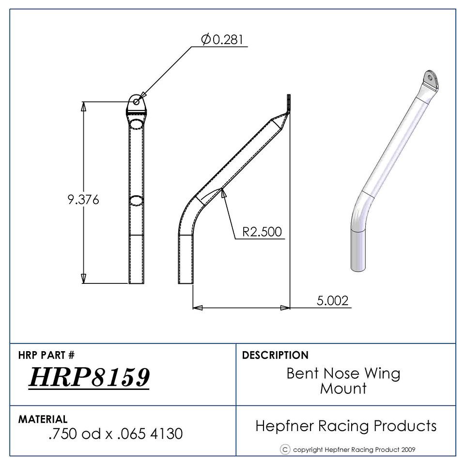 Nose Wing Post, Bent Style, 3/4", 4130 - Hepfner Racing Products